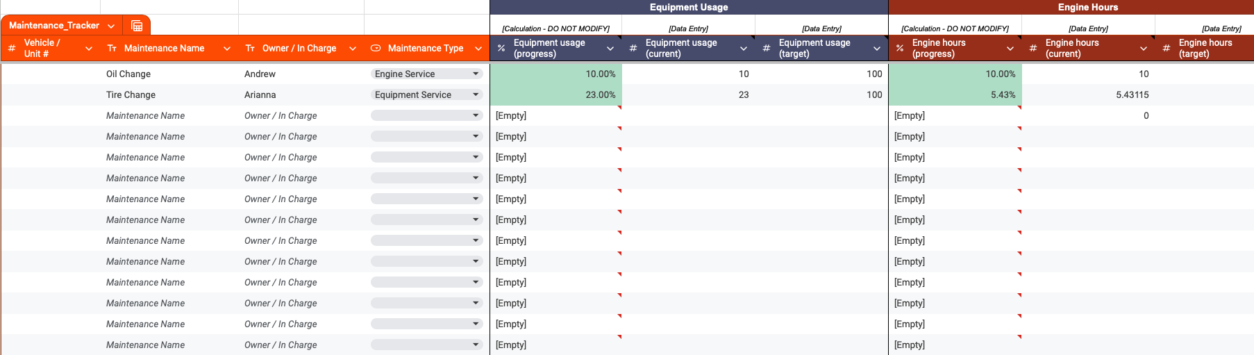 Heavy Equipment Maintenance Tracking Spreadsheet [Free Template]